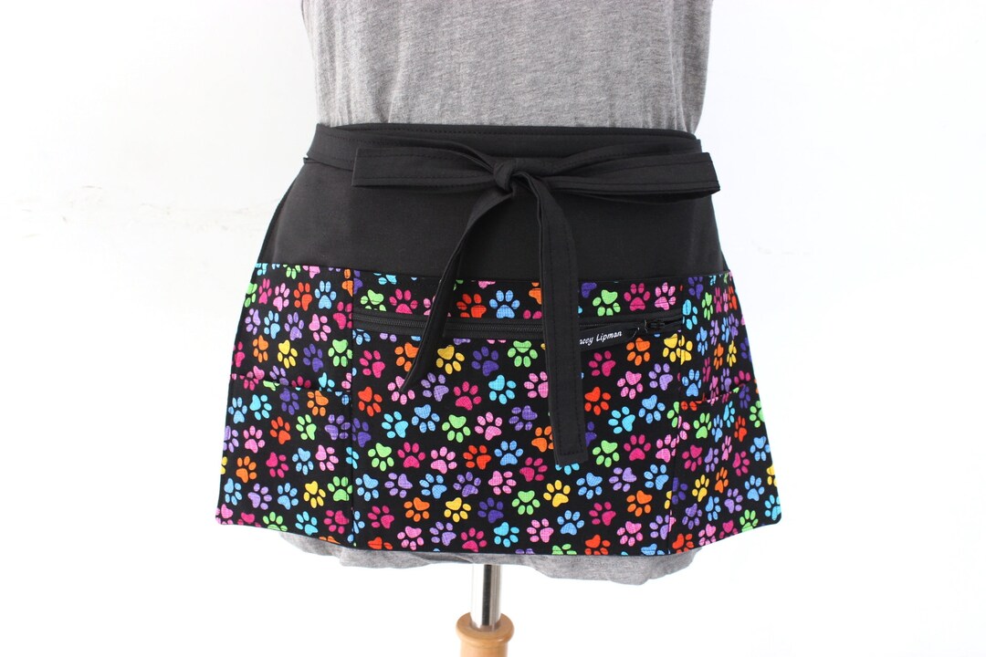 Paw Print Half Apron With Pockets, Zipper Pocket Apron for Dog Walking ...