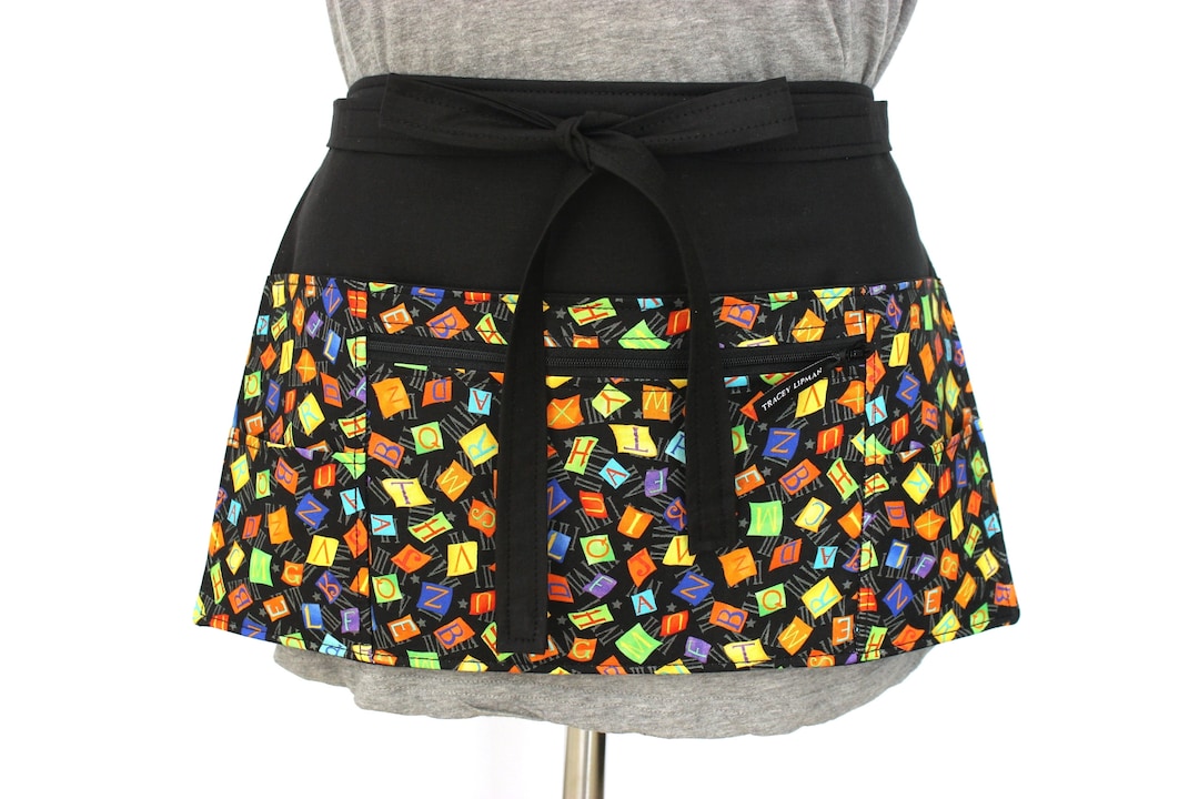 Pocket Apron for Preschool Teacher, Alphabet Half Apron With Zipper ...