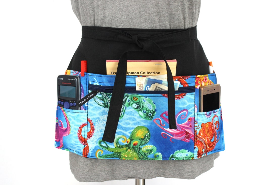 Teacher Apron With Pockets, Octopus Half Apron With Zipper Pocket ...