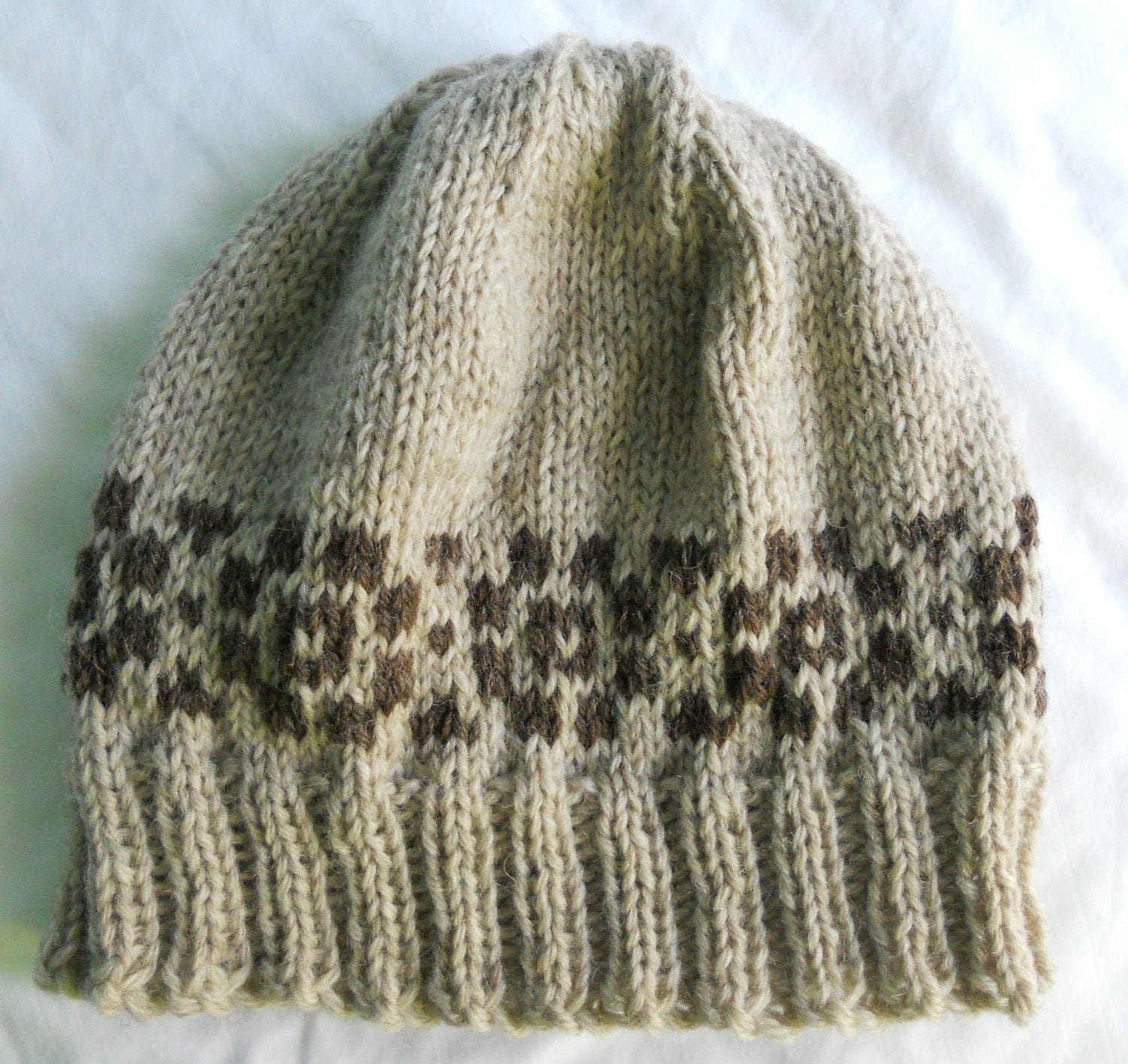 Men's Wool Winter Hat Oatmeal With Dark Brown Fair Isle - Etsy