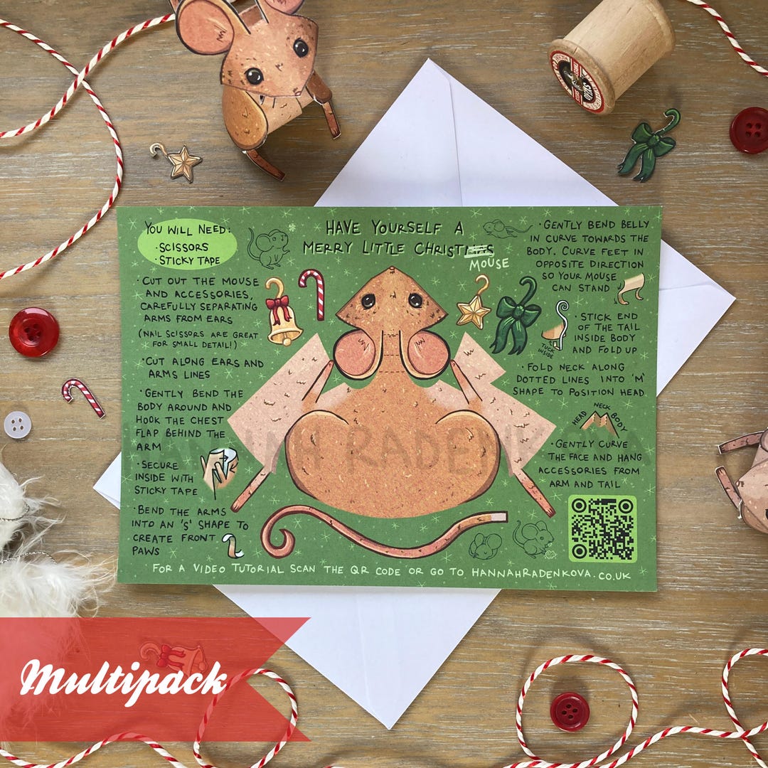 Multipack A5 Paper Craft Mouse Charity Christmas Holiday Post Card Make ...