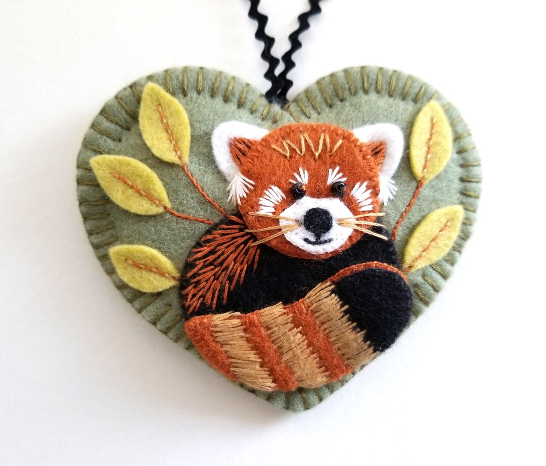Red Panda Embroidered Felt Ornament, Handmade Nature Gift, China ...