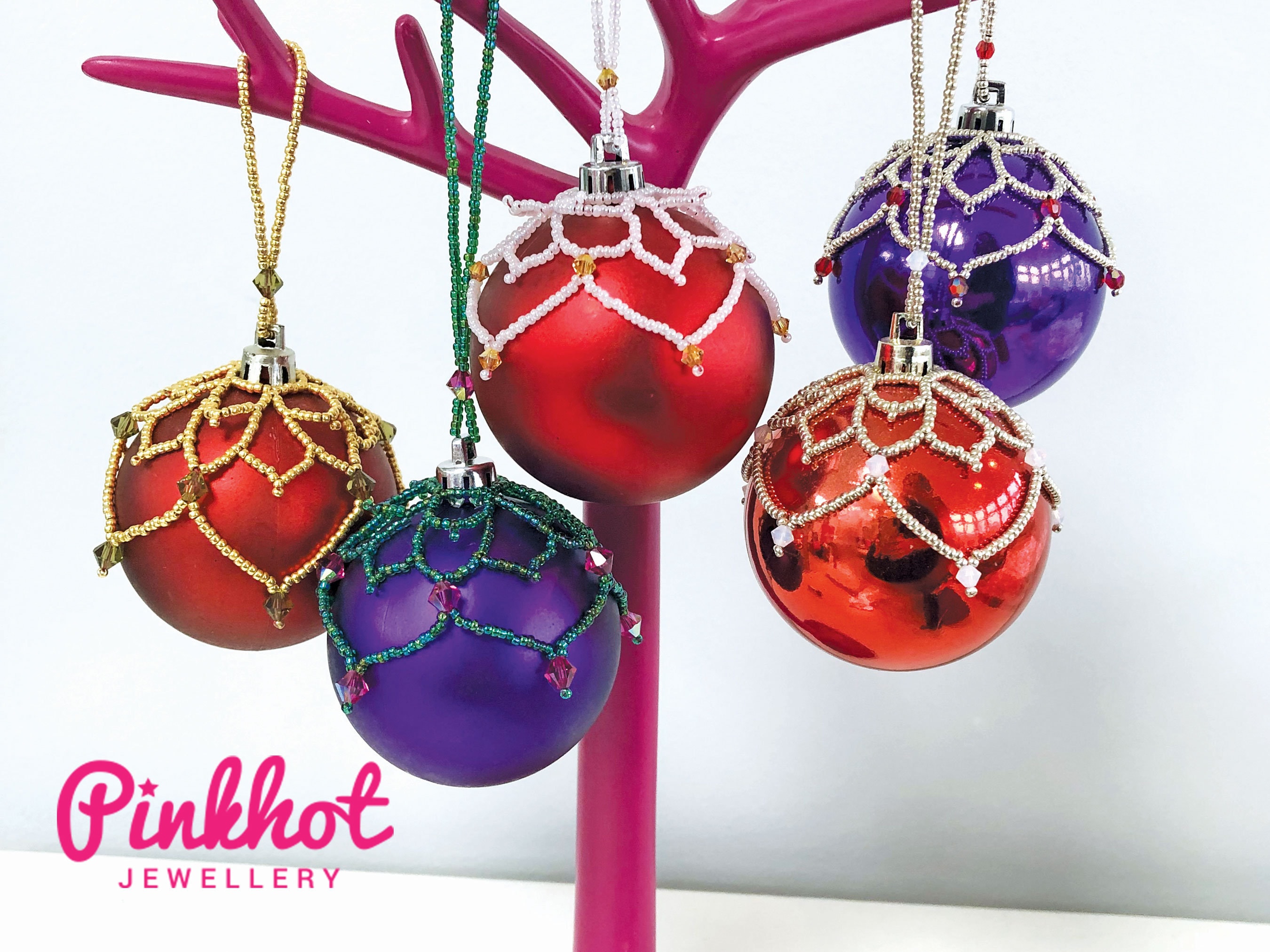 Leafy Christmas Bauble PDF Pattern | Netted Beaded Ornament | Beading ...