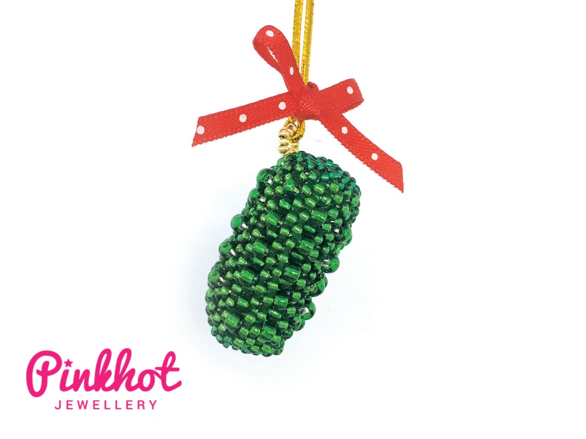 Beaded Christmas Pickle Ornament and Earrings Pattern (PDF) | Peyote ...