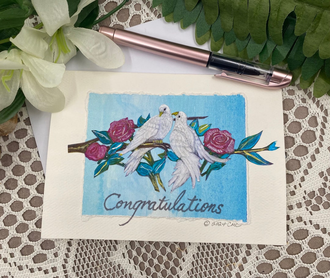 White Dove Wedding Card, Handmade Doves Congrats Card, Wedding ...