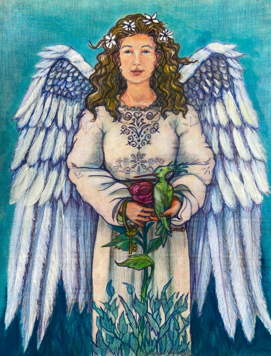 Hand Drawn Angel Original Art, One of a Kind Angel Painting, Handmade ...