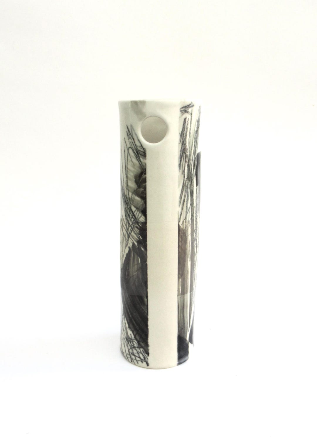Hand Built Porcelain Vessel ... Black . White. Scribble ... Handmade ...
