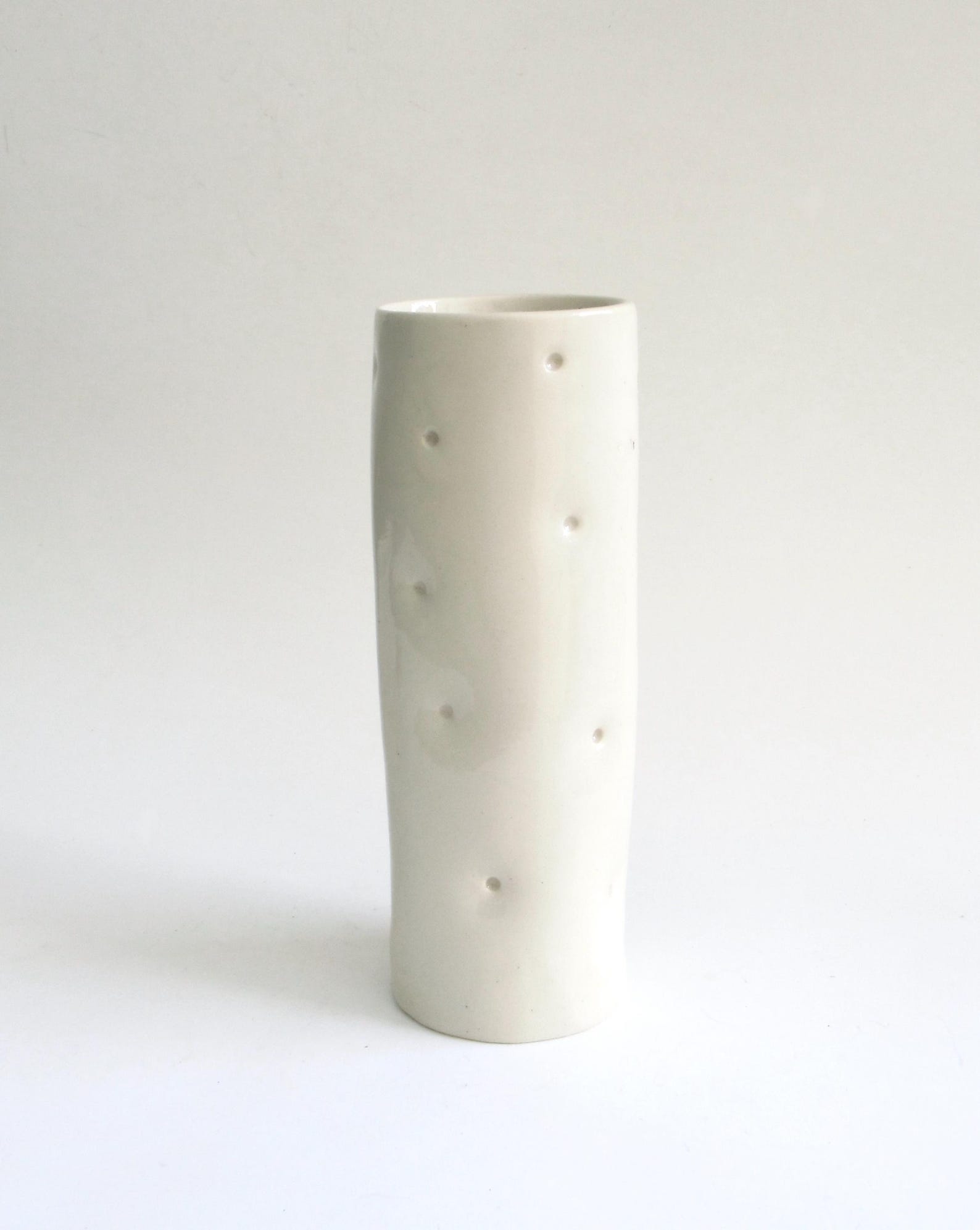 Tall Hand Built Wrapped and Dimpled Porcelain Vase ... Creamy White ...
