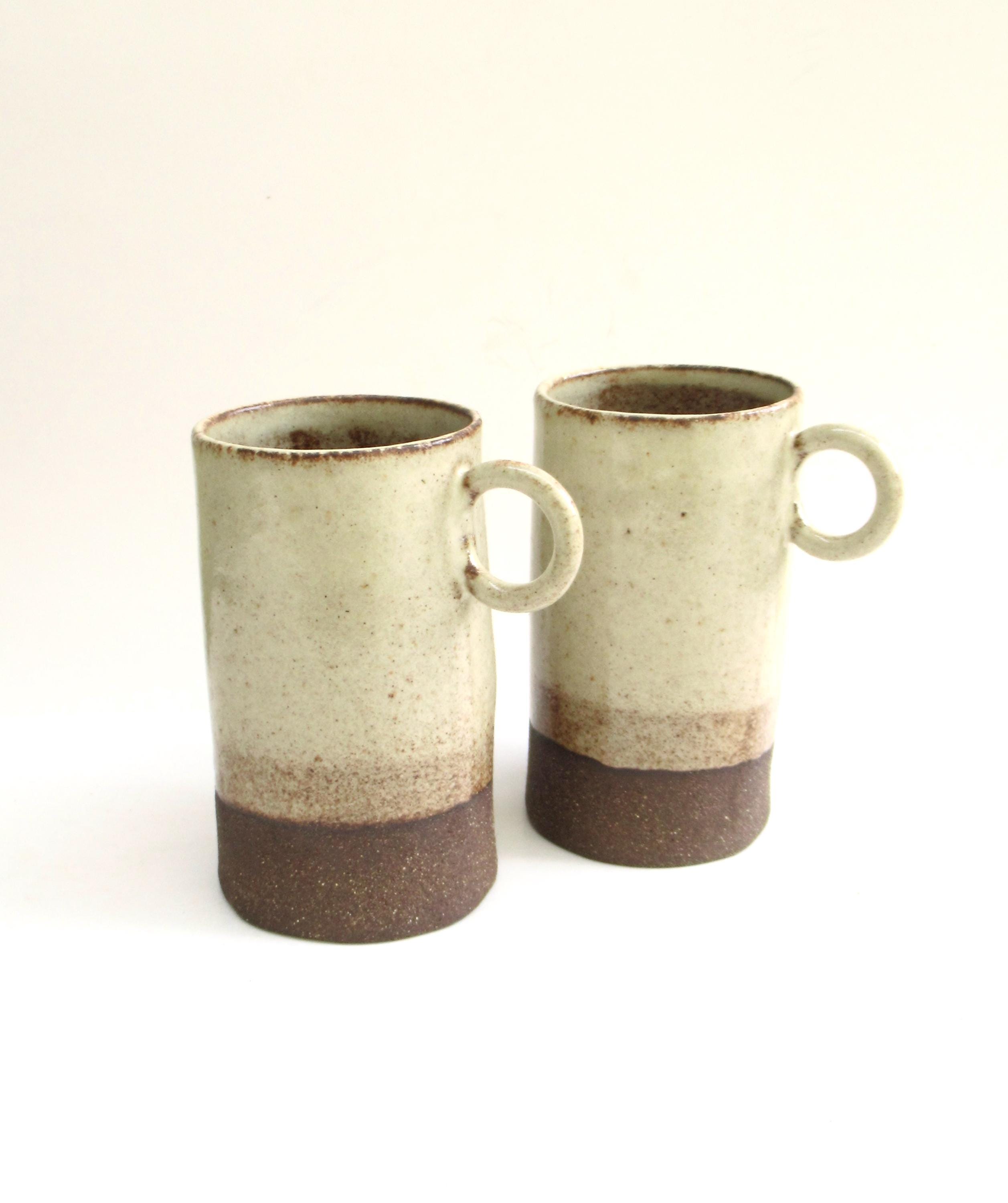 Handmade Rustic Cups ... Two Hand Built Ceramic Mugs ... Pottery Latte ...