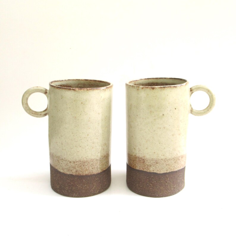 Handmade Rustic Cups ... Two Hand Built Ceramic Mugs ... Pottery Latte ...