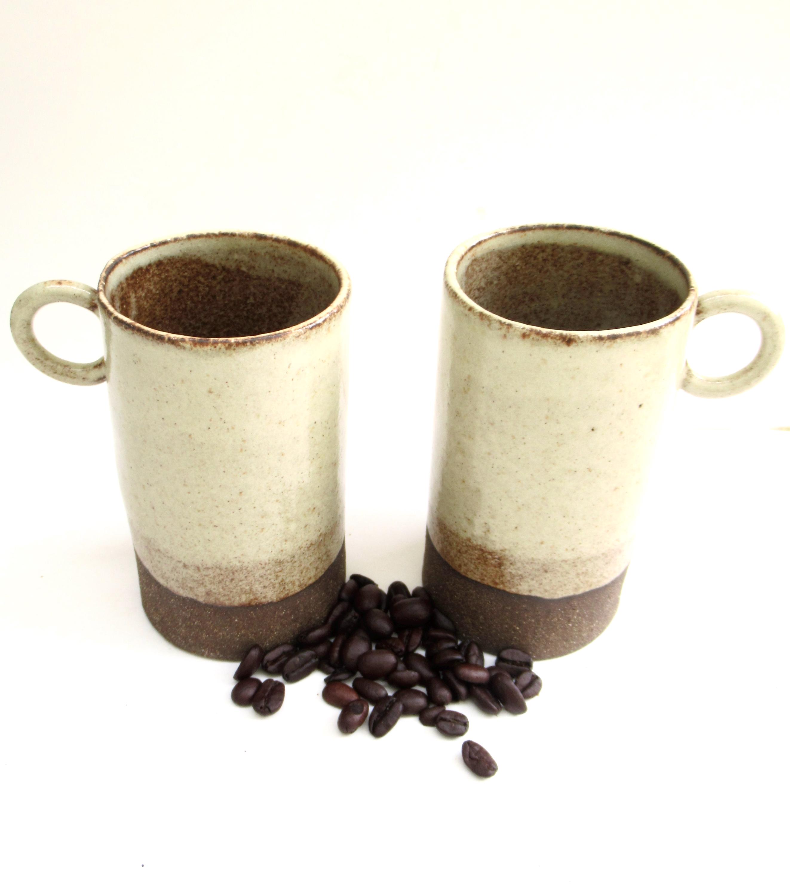 Handmade Rustic Cups ... Two Hand Built Ceramic Mugs ... Pottery Latte ...