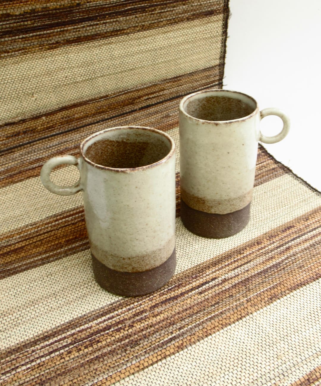 Handmade Rustic Cups ... Two Hand Built Ceramic Mugs ... Pottery Latte ...