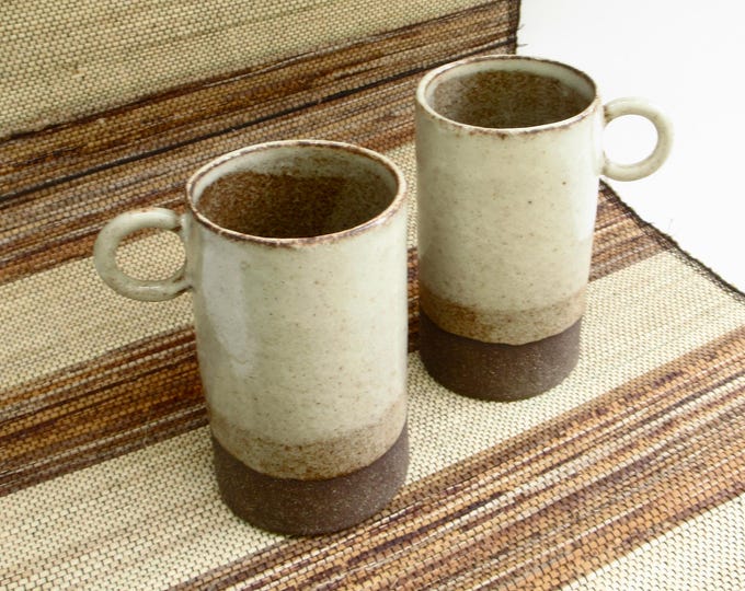 Handmade Rustic Cups ... Two Hand Built Ceramic Mugs ... Pottery Latte ...