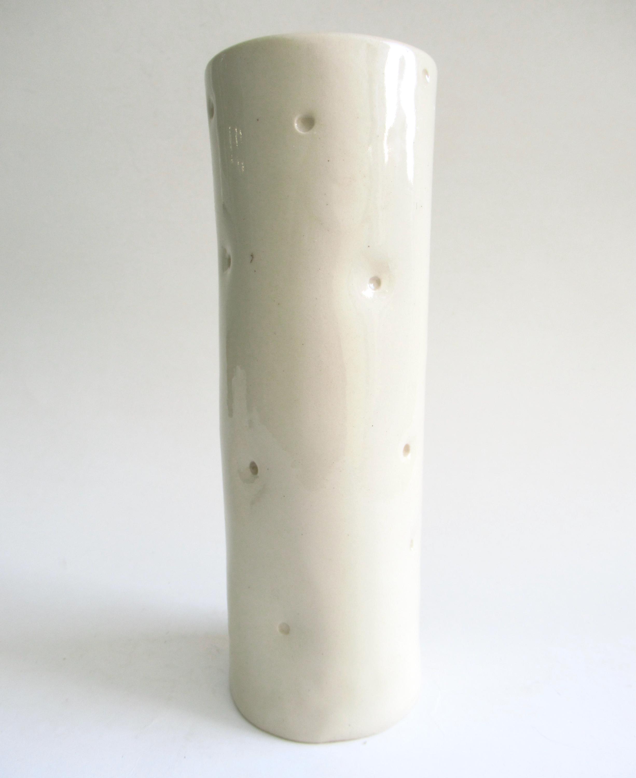 Tall Hand Built Wrapped and Dimpled Porcelain Vase ... Creamy White ...