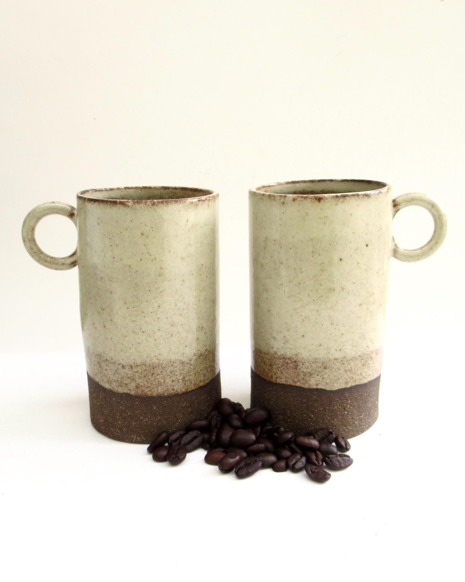 Handmade Rustic Cups ... Two Hand Built Ceramic Mugs ... Pottery Latte ...