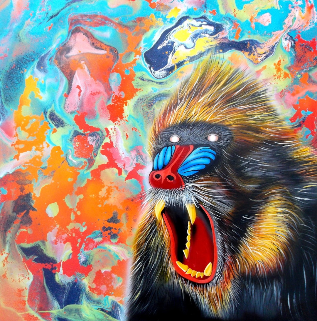 Mandril Mini Print of Baboon Surreal African Animal - Etsy