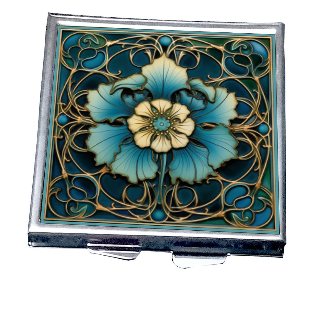 CP033 - Compact Mirror - an Art Nouveau Design - La Fleur Bleue - Etsy