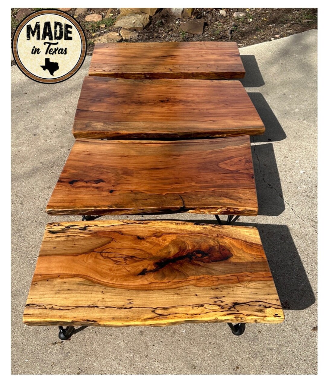 Centerpiece, Low Table, Life Edge Pecan Slab W Hairpin Legs, Raised ...
