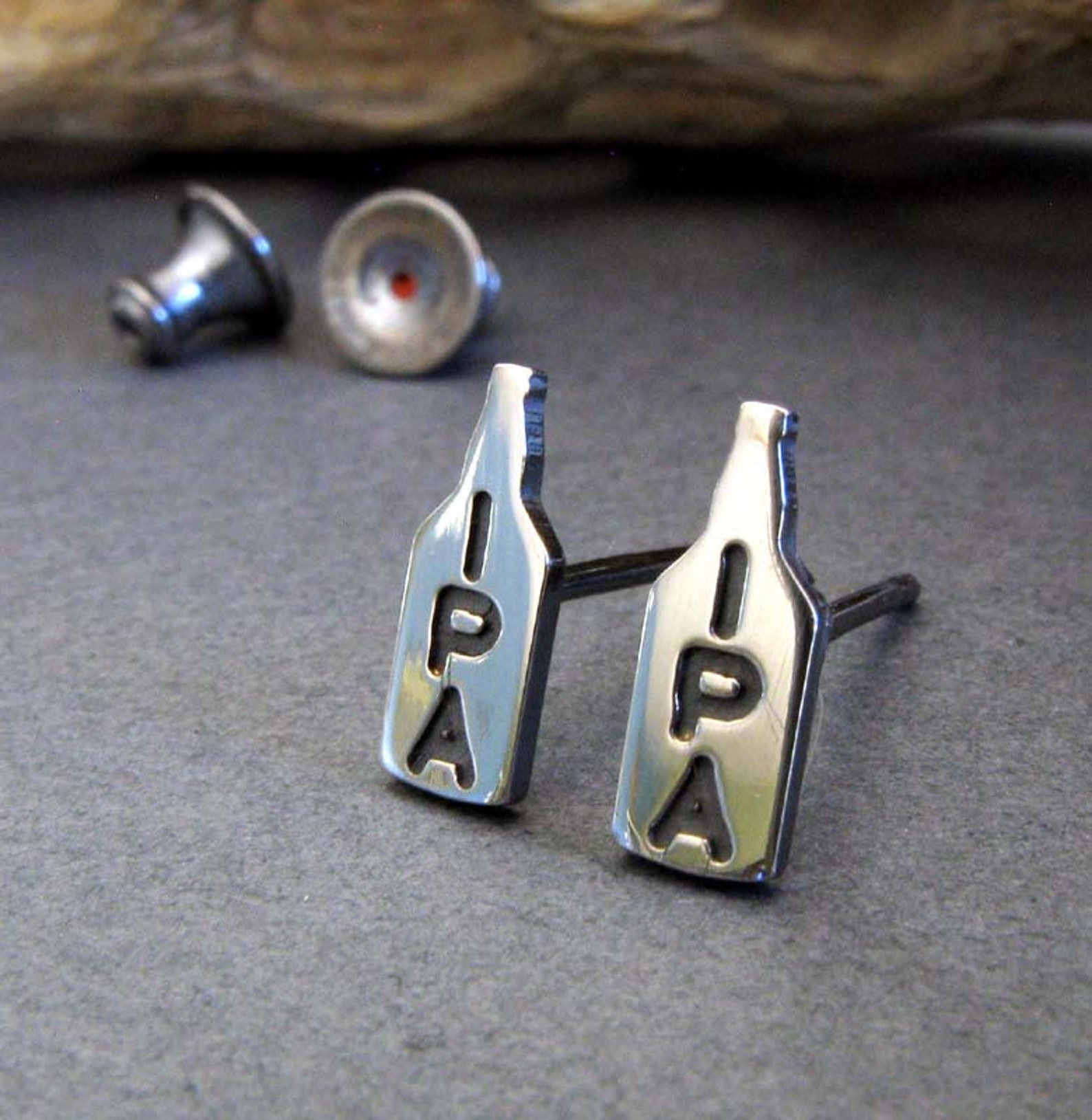 Tiny IPA Craft Beer Bottle Stud Earrings Handmade in Sterling - Etsy