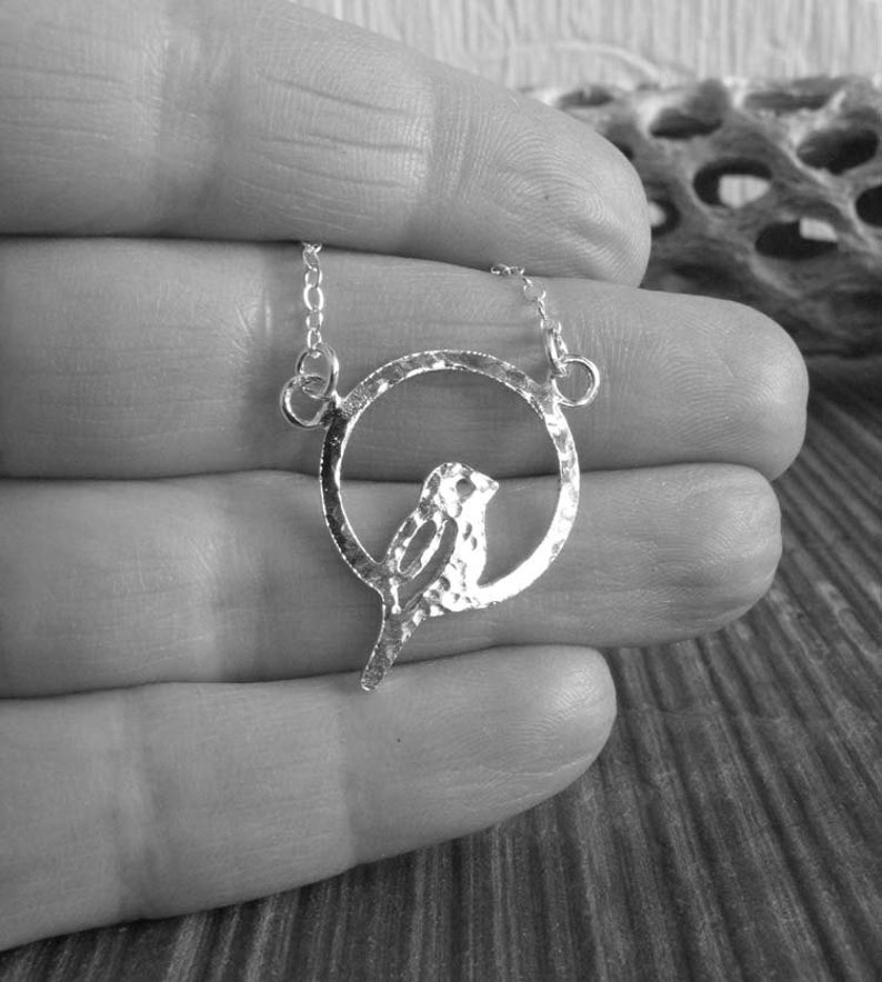 Bird in a Ring Perch Necklace Artisan Handmade in Sterling - Etsy