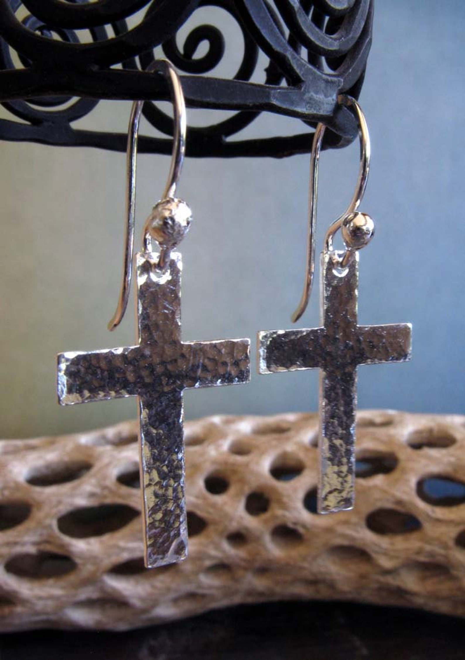Christian Cross Dangle Earrings Artisan Handmade in Sterling - Etsy