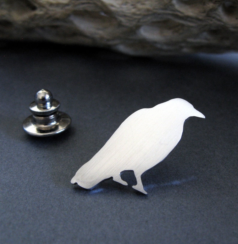 Raven Crow Bird Tie Tack Lapel Hat Pin Artisan Handmade in Sterling ...