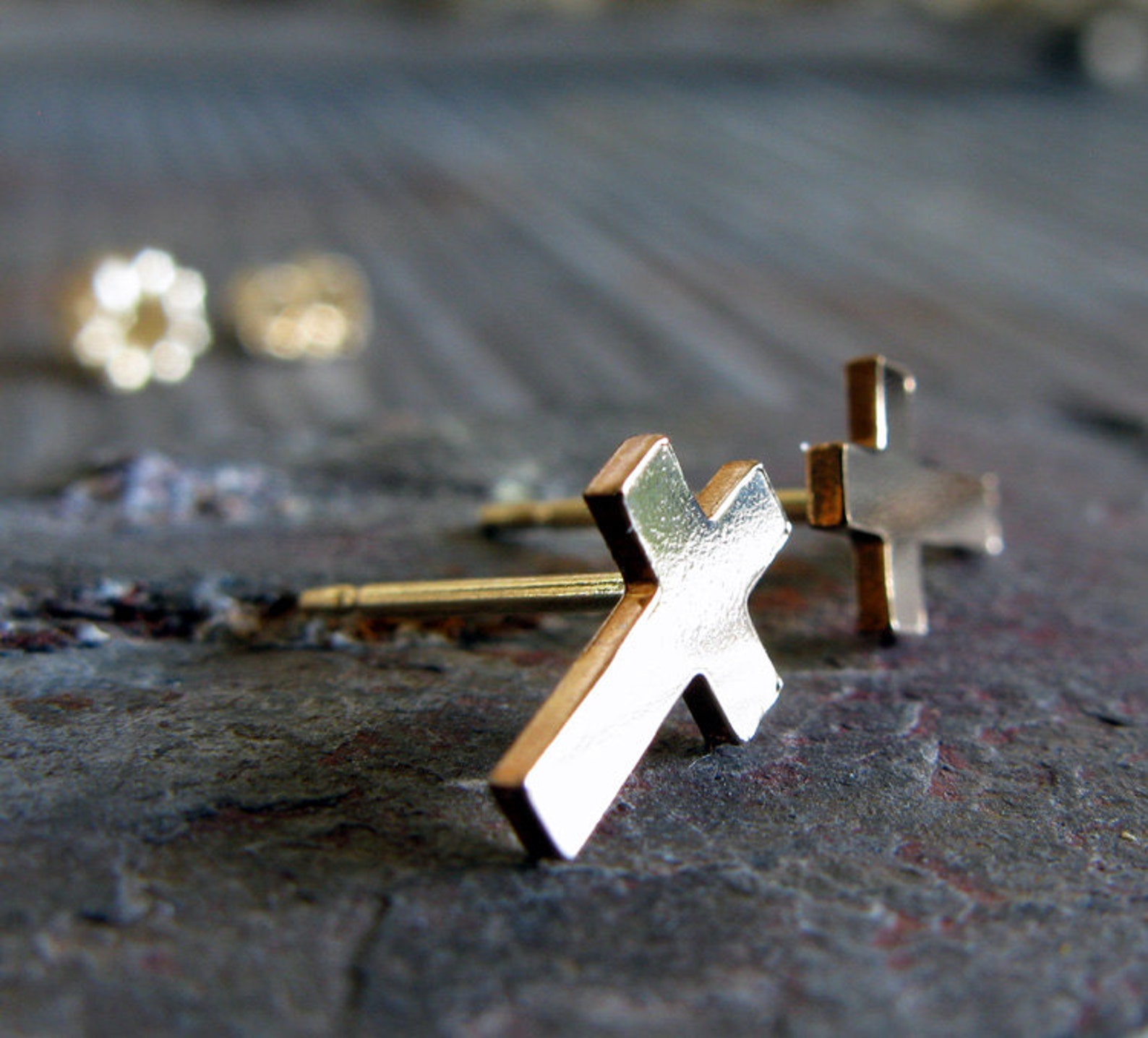 Cross post earrings artisan handmade studs in sterling silver | Etsy