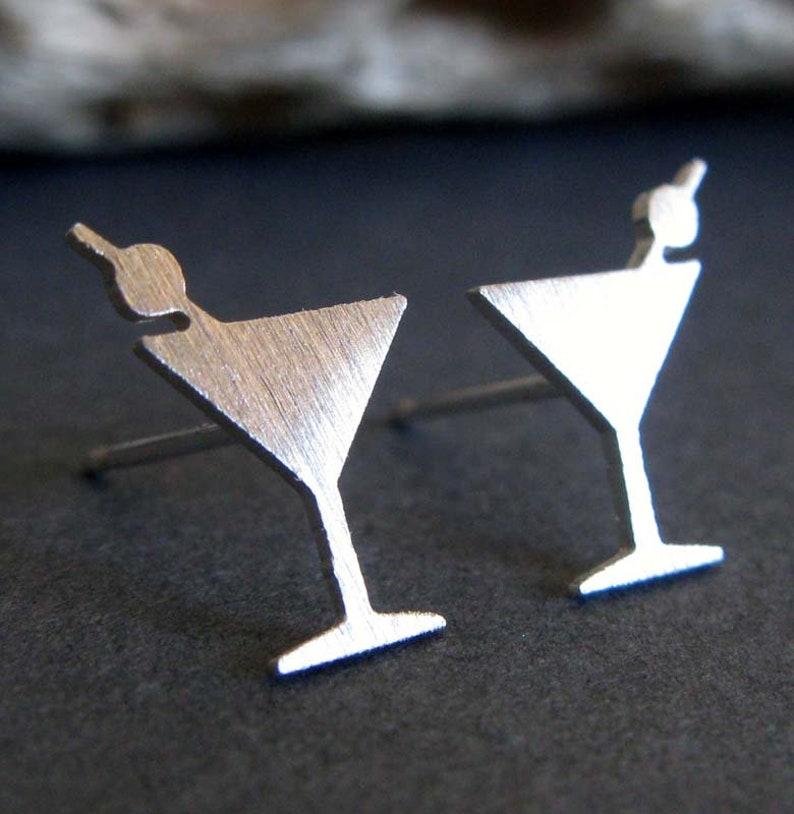 Dirty Martini Glass Cocktail Stud Earrings Handmade in Sterling Silver ...