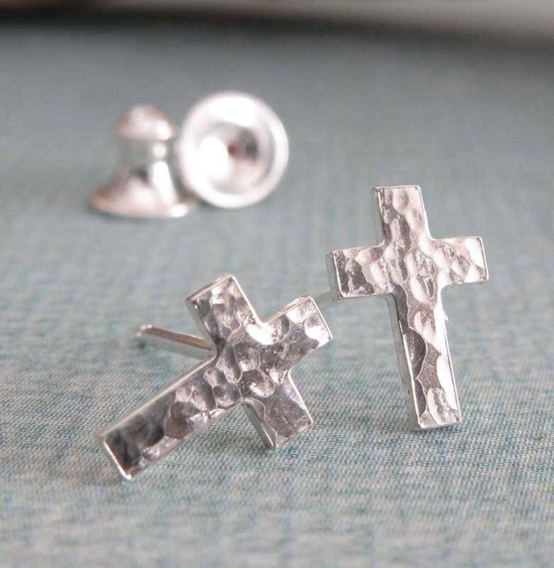 Hammered Cross Post Earrings Artisan Handmade Studs in Sterling Silver ...