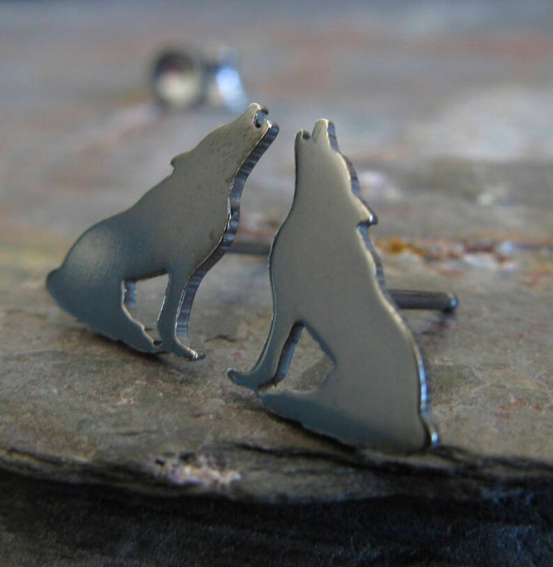 Howling Wolf Stud Earrings Handmade in Sterling Silver or 14k Gold - Etsy
