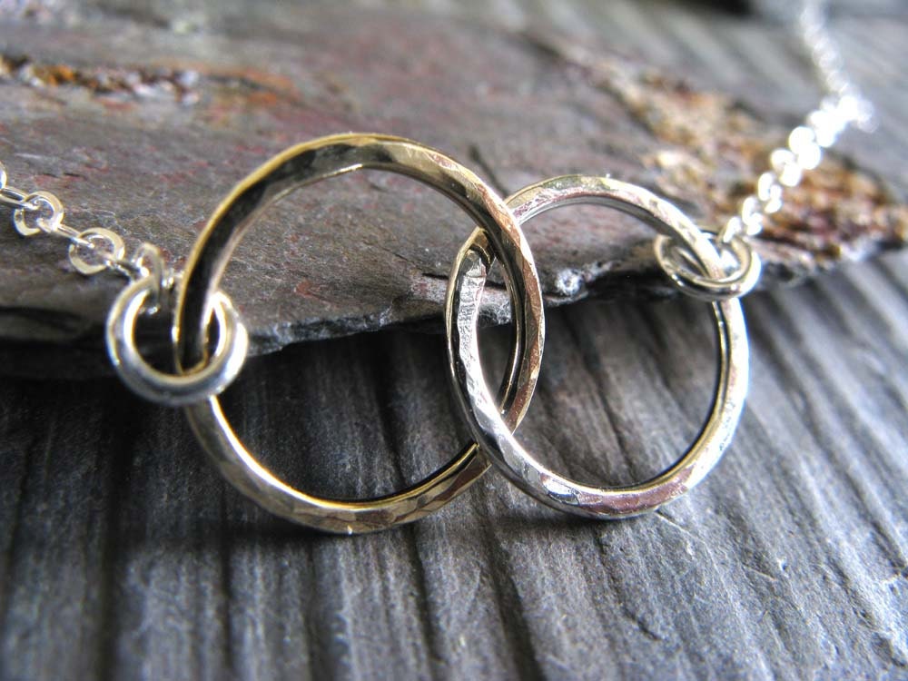 Interlocking Silver and Gold Rings Dainty Necklace | Etsy