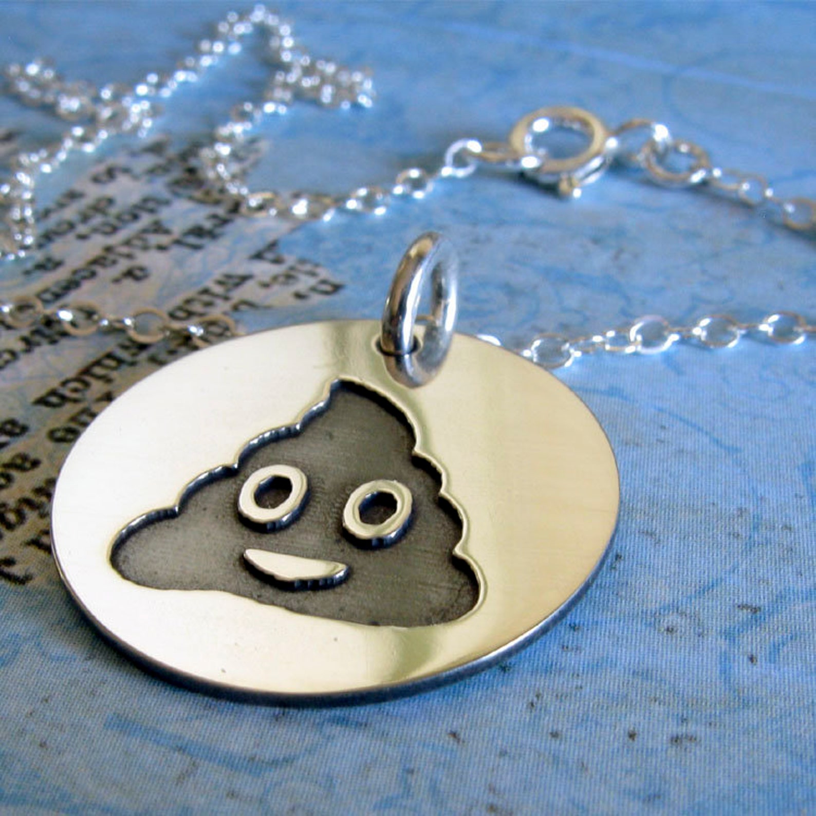 Poop Emoji Sterling Silver Pendant Necklace - Etsy