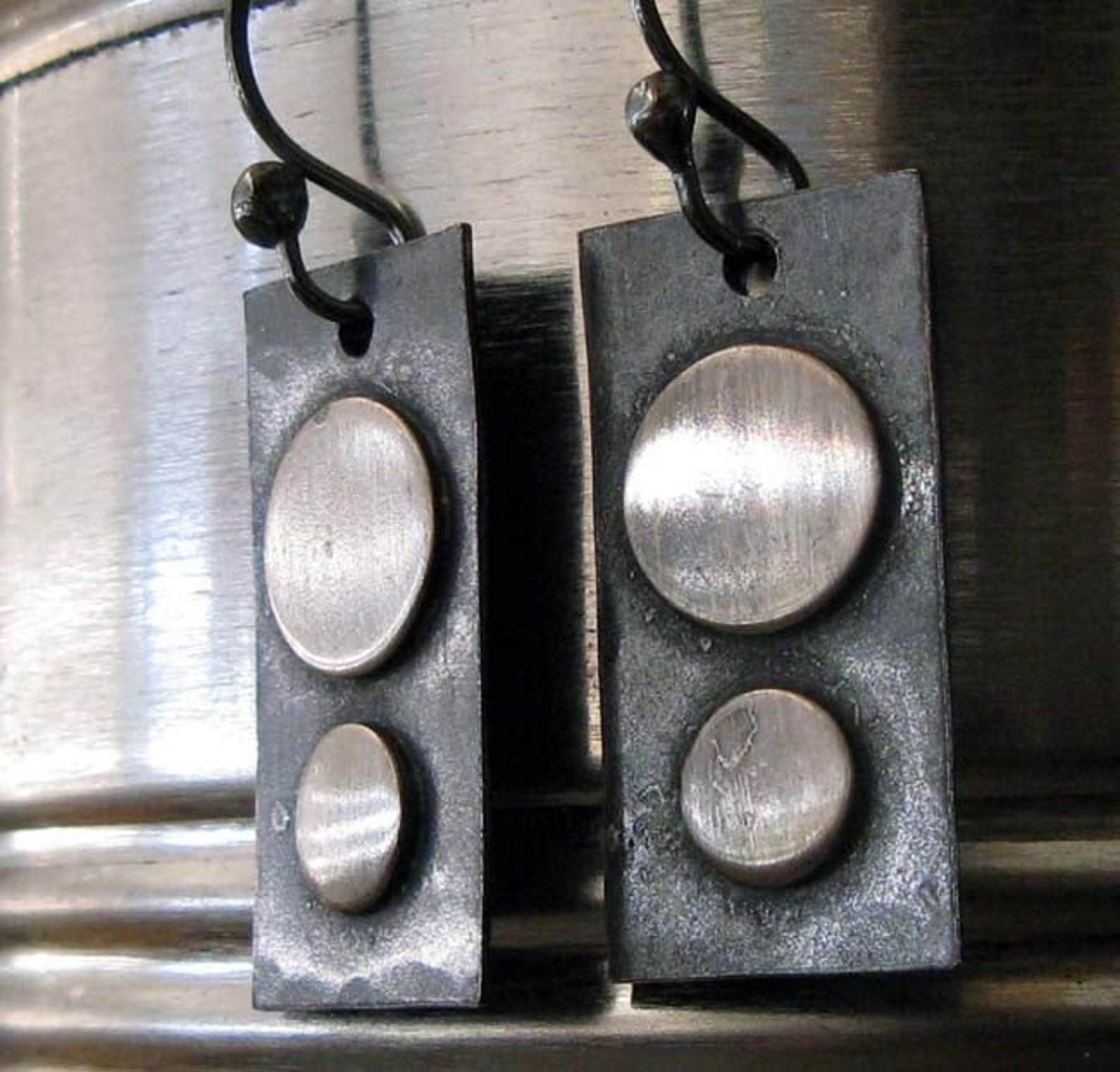 Rectangle Dangle Mixed Metal Earrings Artisan Handmade in Copper and ...