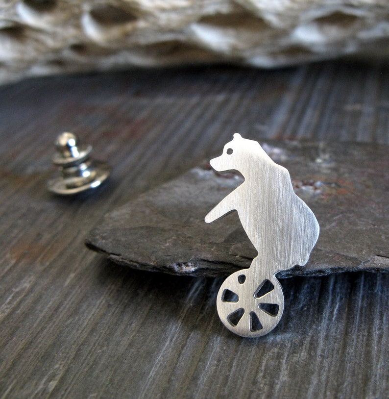 Bear on Unicycle Tie Tack Lapel Hat Pin Artisan Handmade in - Etsy