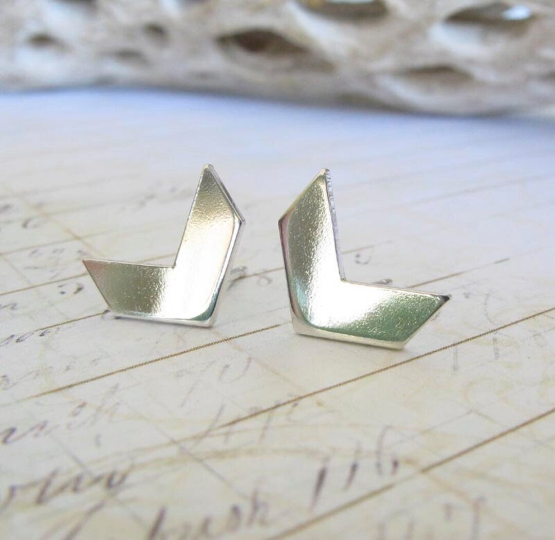 Chevron Stud Earrings Handmade in Sterling Silver or 14k Gold - Etsy