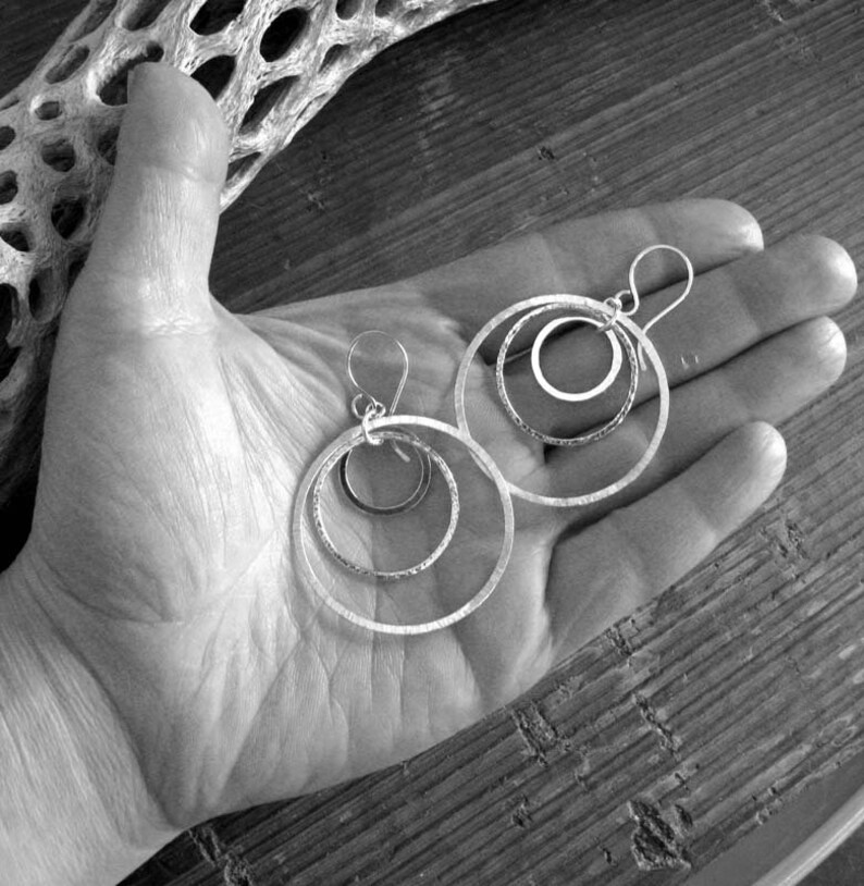 3 Circles Tier Dangle Hoop Earrings Artisan Handmade in Sterling Silver ...