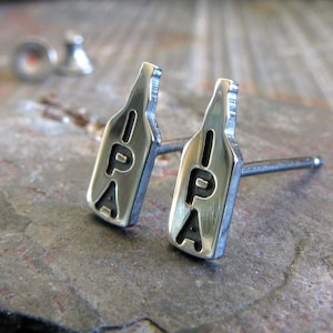 Tiny IPA Craft Beer Bottle Stud Earrings Handmade in Sterling Silver - Etsy