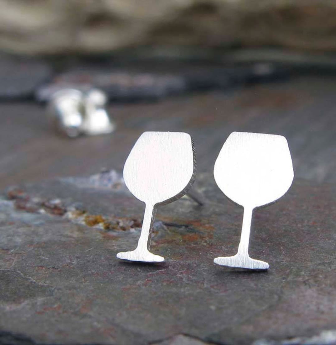 Wine Glass Vino Stud Earrings Handmade in Sterling Silver or 14k Gold ...