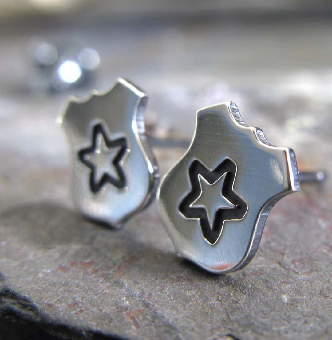 Police Badge Coat of Arms Stud Earrings Handmade in Sterling Silver - Etsy