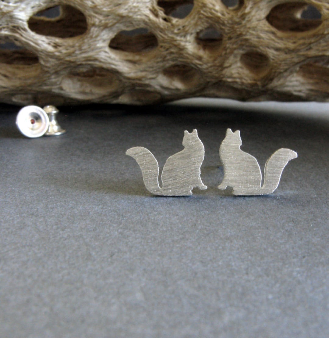 Kitty Cat Stud Earrings Handmade in Sterling Silver or 14k Gold - Etsy