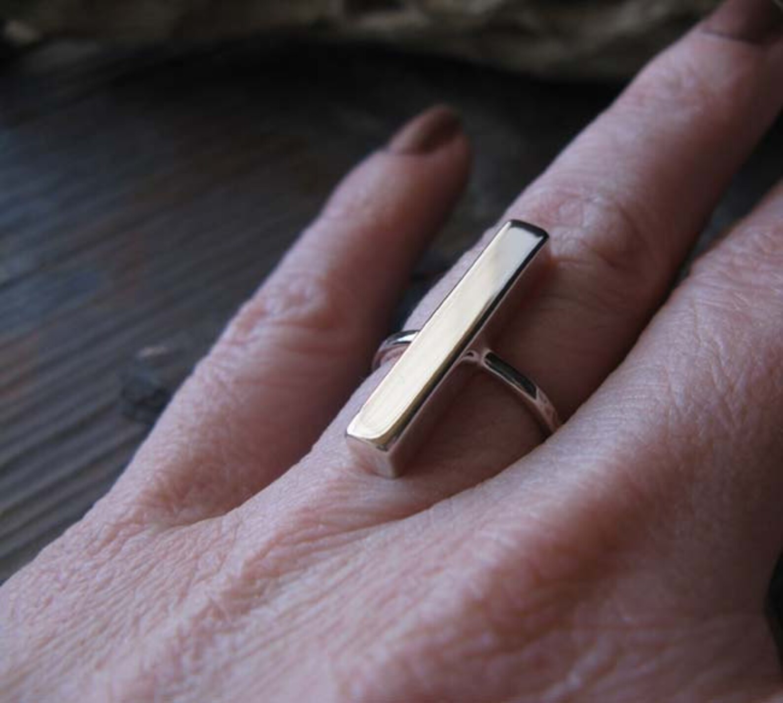 Thick Sterling Silver Modern Bar Ring. Quality Artisan Made. - Etsy
