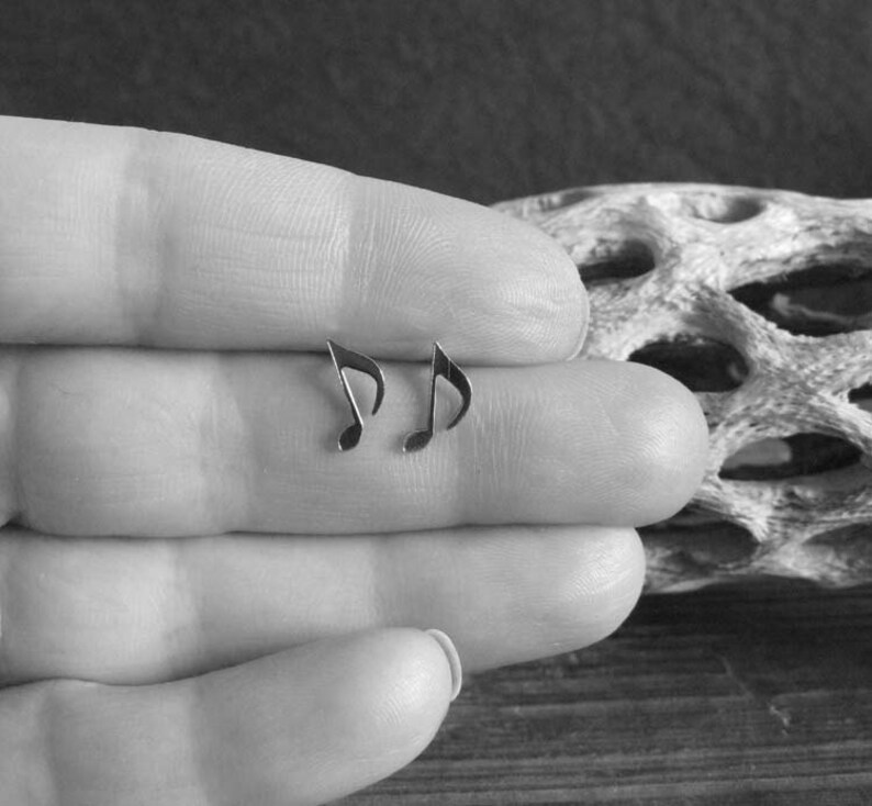 Small 8th Note Music Stud Earrings Handmade in Sterling Silver | Etsy