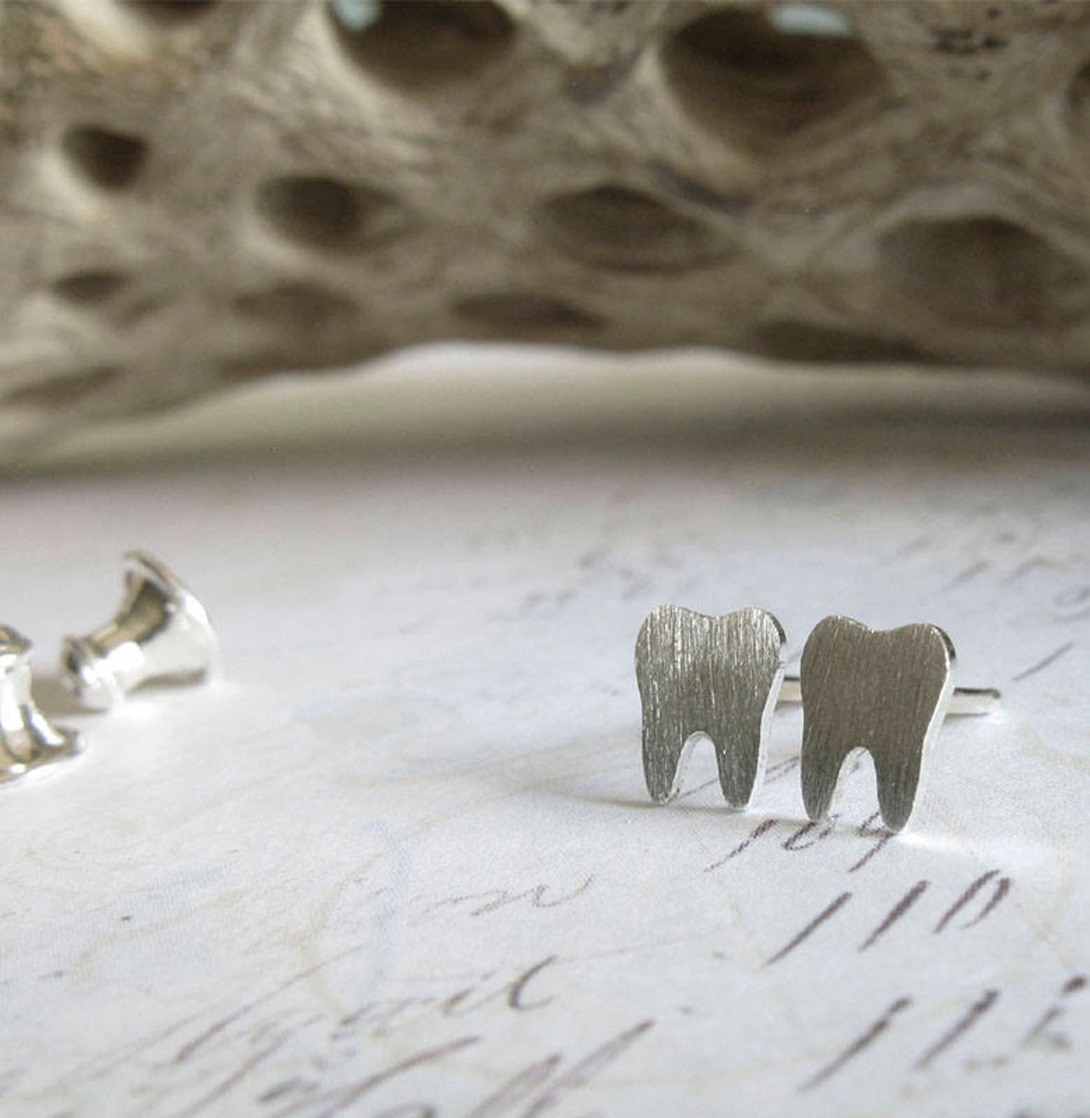 Tooth Teeth Stud Earrings Handmade From Sterling Silver or 14k | Etsy