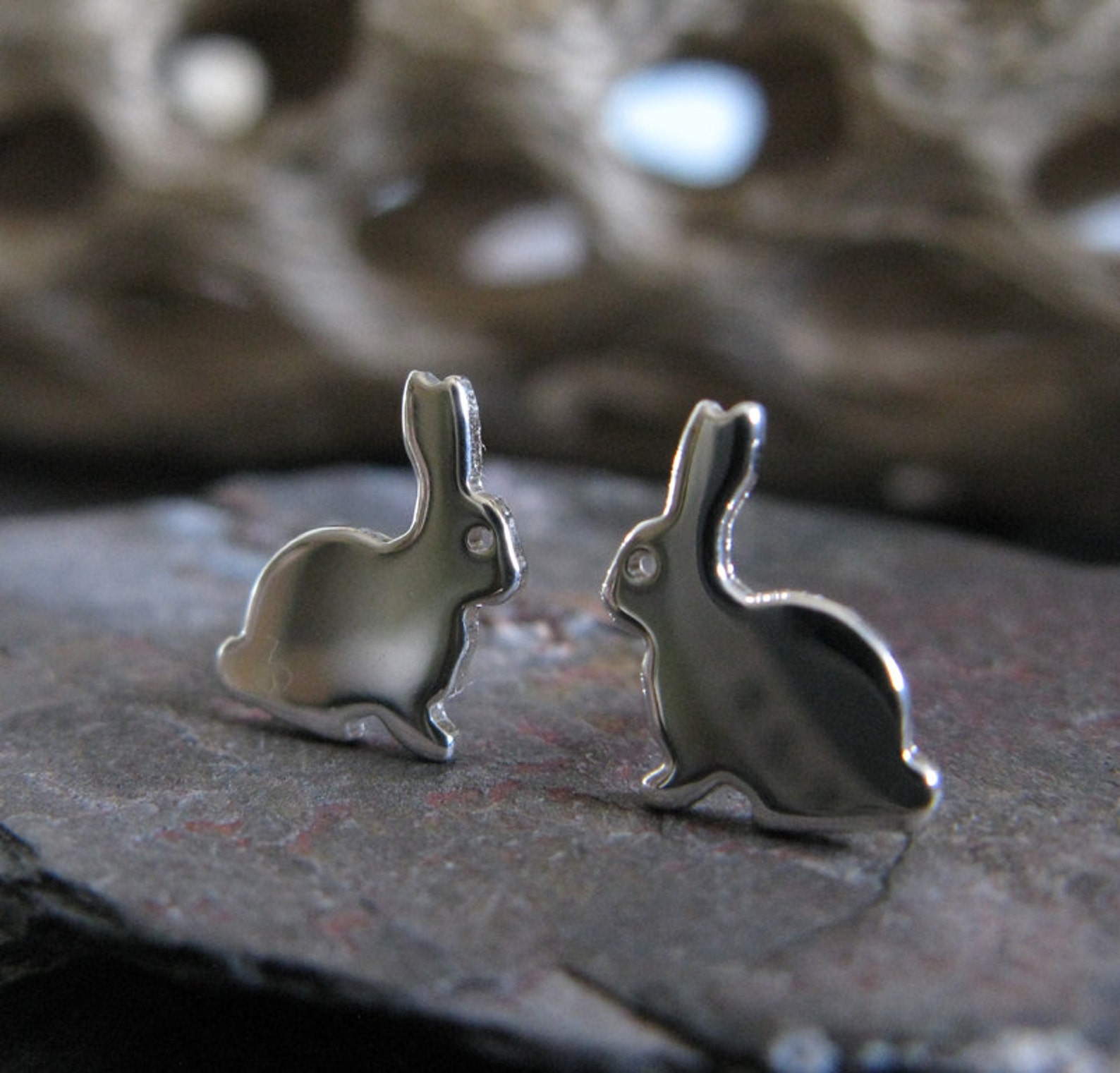 Bunny Rabbit Stud Earrings Handmade in Sterling Silver or 14k Gold - Etsy