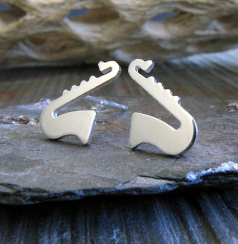 Saxophone Horn Stud Earrings Artisan Handmade in Sterling Silver or 14k ...
