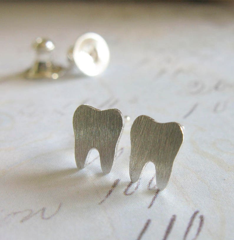Tooth Teeth Stud Earrings Handmade From Sterling Silver or 14k | Etsy