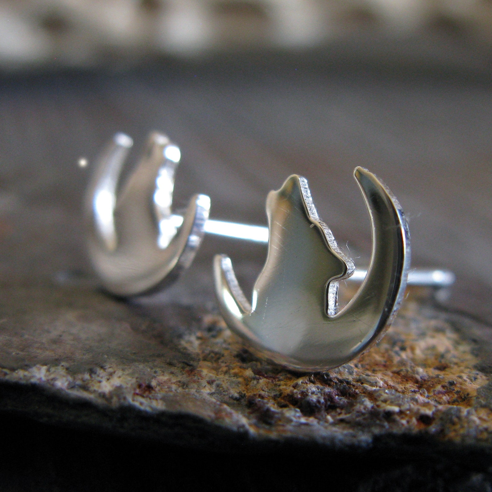 Sterling Silver Wolf Moon Stud Earrings: Handmade Silhouette Jewelry - Etsy