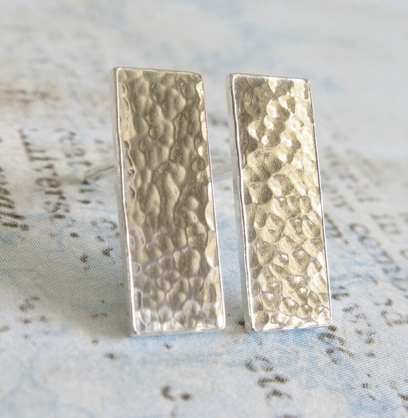 Slim Rectangle Stud Earrings Handmade in Sterling Silver or - Etsy