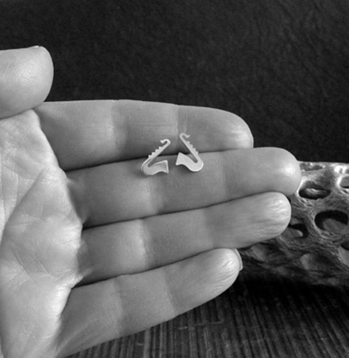 Saxophone Horn Stud Earrings Artisan Handmade in Sterling Silver or 14k ...