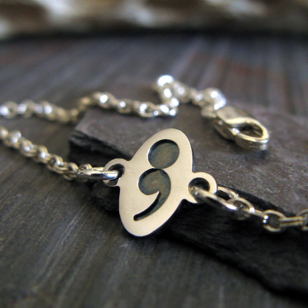 Dainty Semi Colon Minimalist Chain Bracelet Handmade From Sterling ...